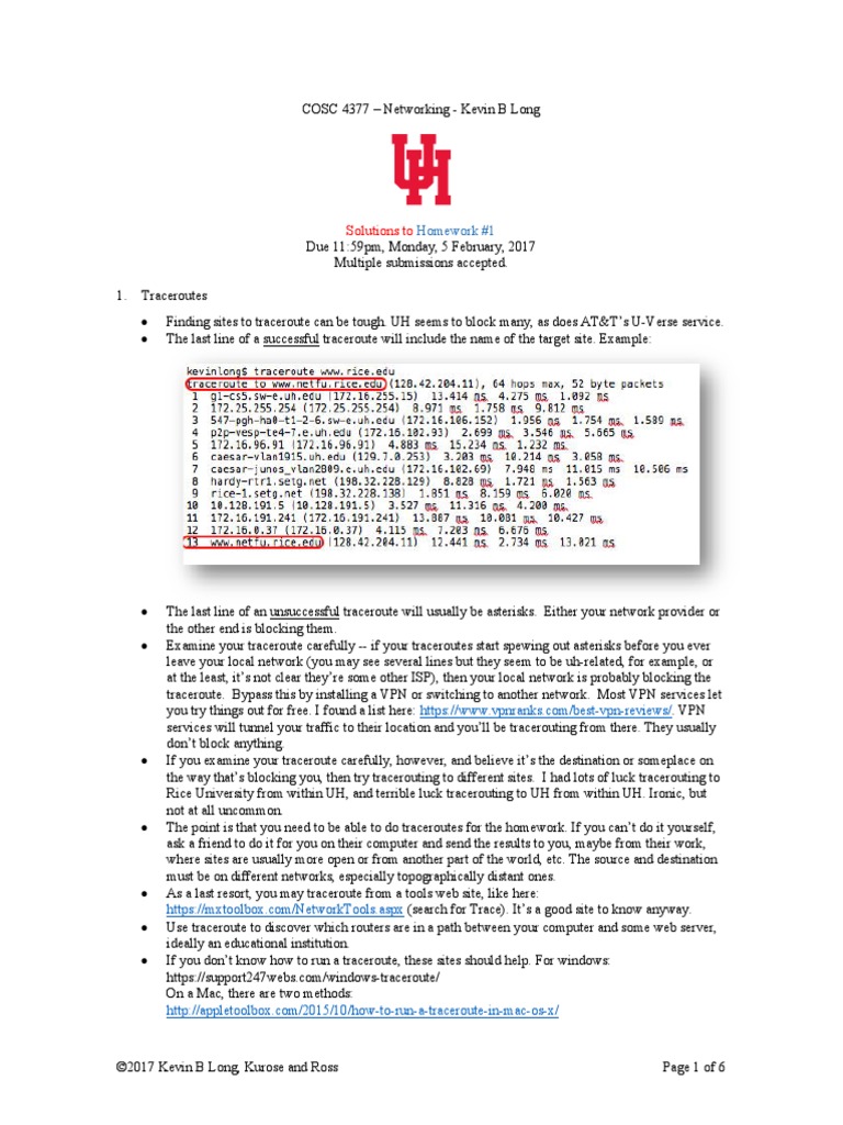 HW 1 Solutions - COSC4377 - SP18 PDF | PDF | Internet Protocol Suite | Computer Network