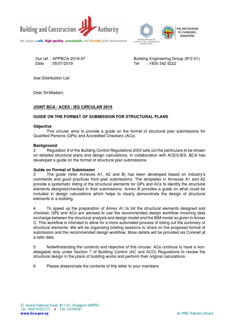 BCA Circular Guide July 2019 - Guide in Format For Structural Plan ...
