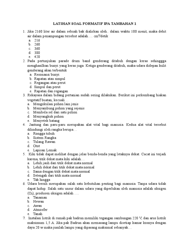 Latihan Soal Formatif Ipa PPG | PDF | Griya & Taman | Teknologi & Rekayasa