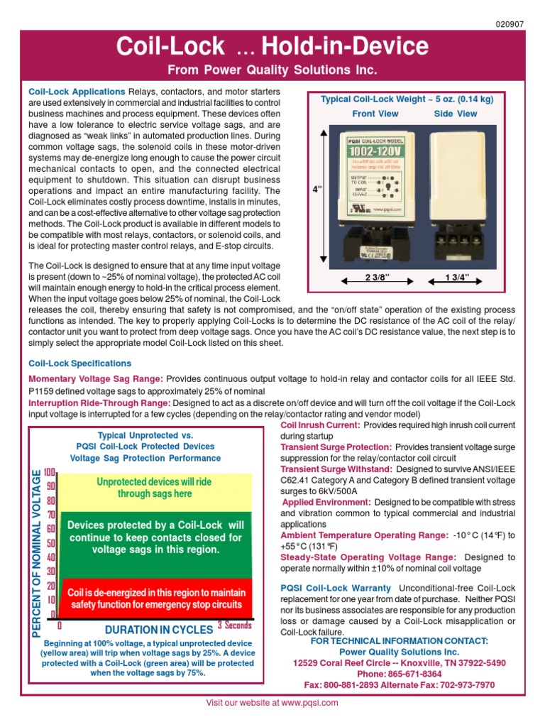 Coil-Lock ... Hold-in-Device: From Power Quality Solutions Inc | PDF ...