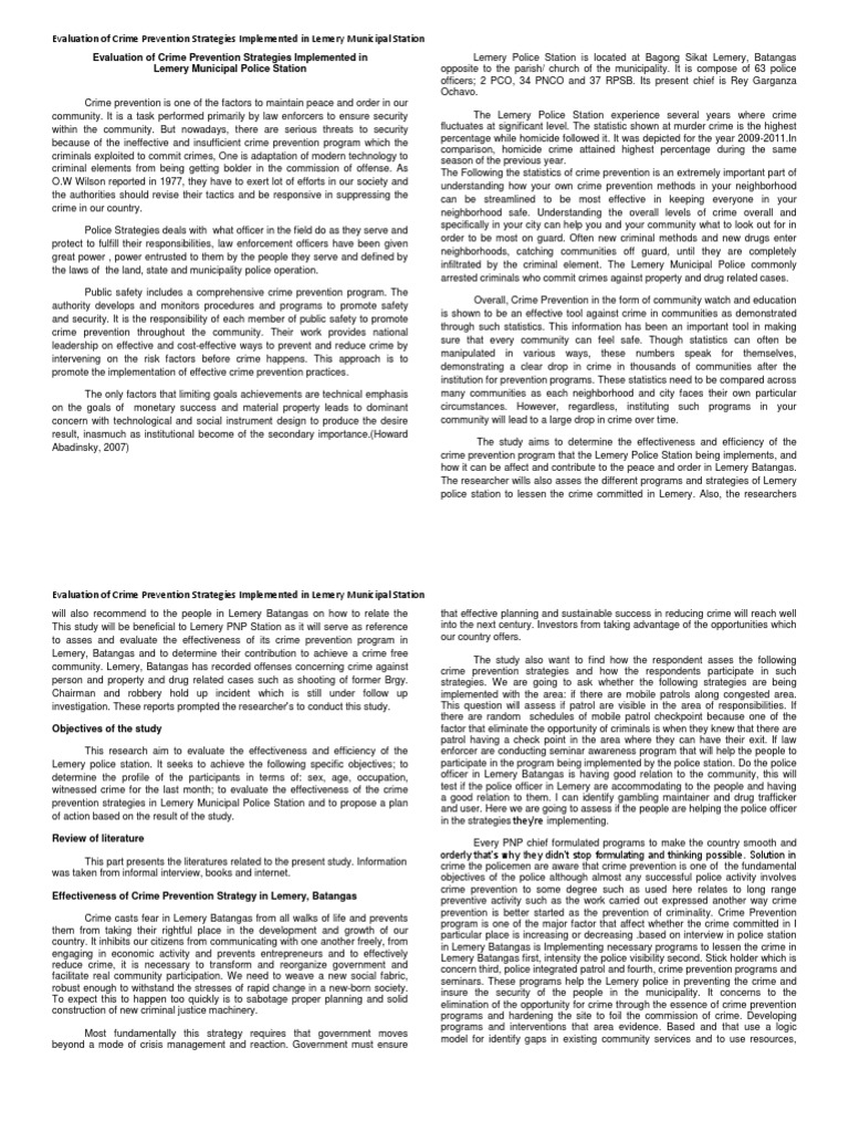 An Evaluation of the Effectiveness of Crime Prevention Strategies ...
