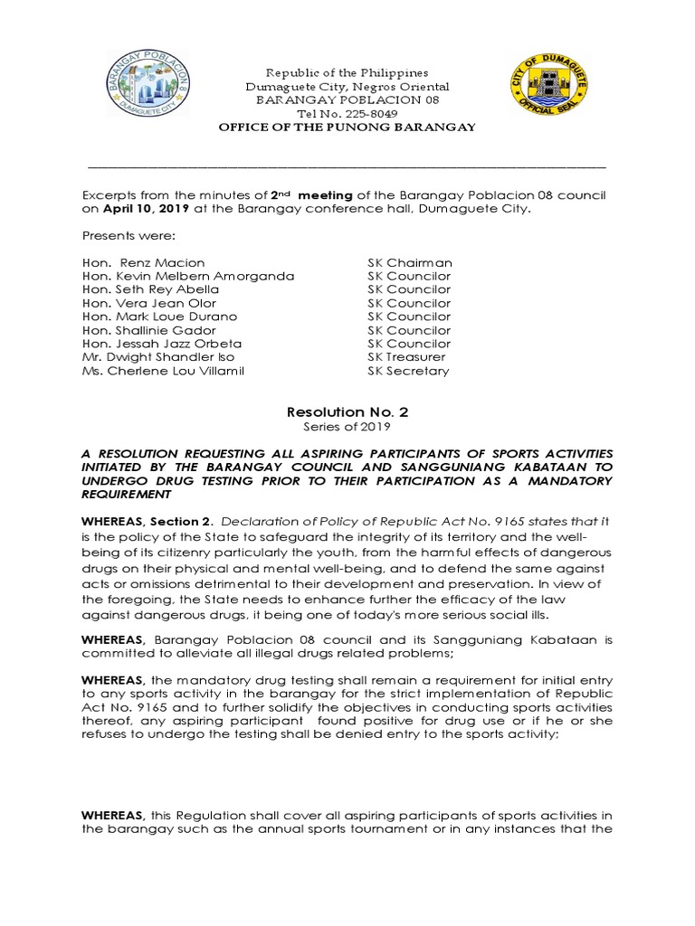 Resolution For Drug Testing | PDF | Public Sphere | Government