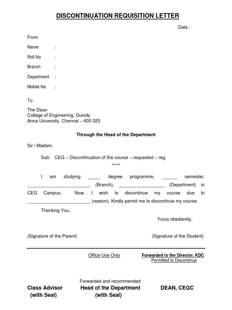 How To Write Discontinue Letter To Principal | PDF