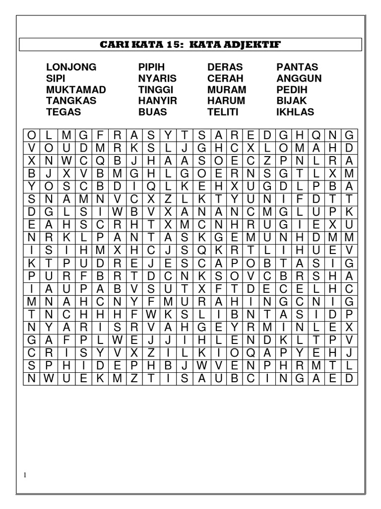 Puzzle Kata Adjektif Bahasa Melayu | PDF