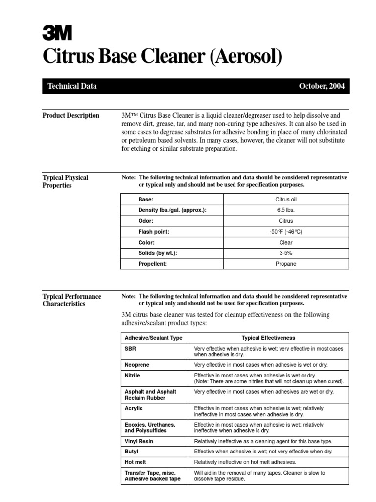 Citrus Base Cleaner (Aerosol) : Technical Data October, 2004 | PDF ...