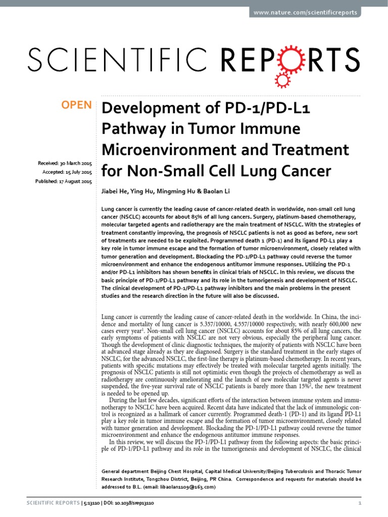 Development of PD-1PD-L1 Pathway in Tumor Immune Microenvironment and Treatment For Non-Small ...