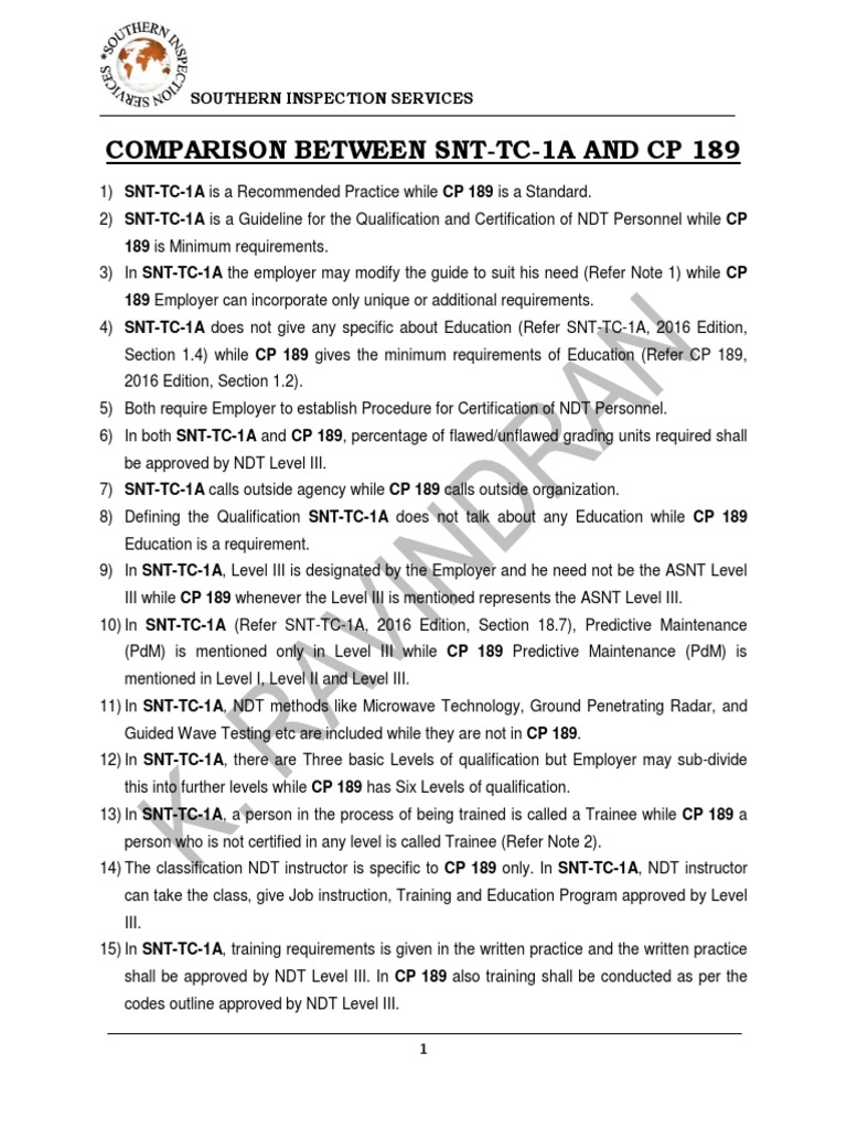 Comparison Between Snt-Tc-1a and CP 189 | PDF | Nondestructive Testing ...