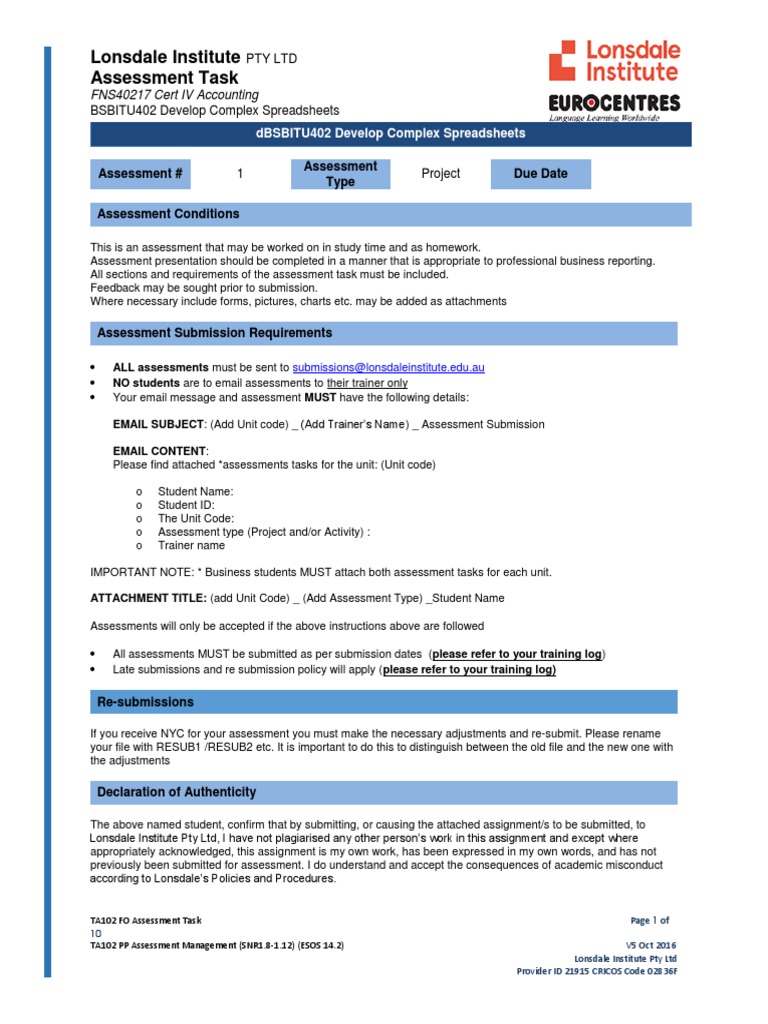 BSBITU402 Assessment Task 1 - Project | PDF | Worksheet | Spreadsheet