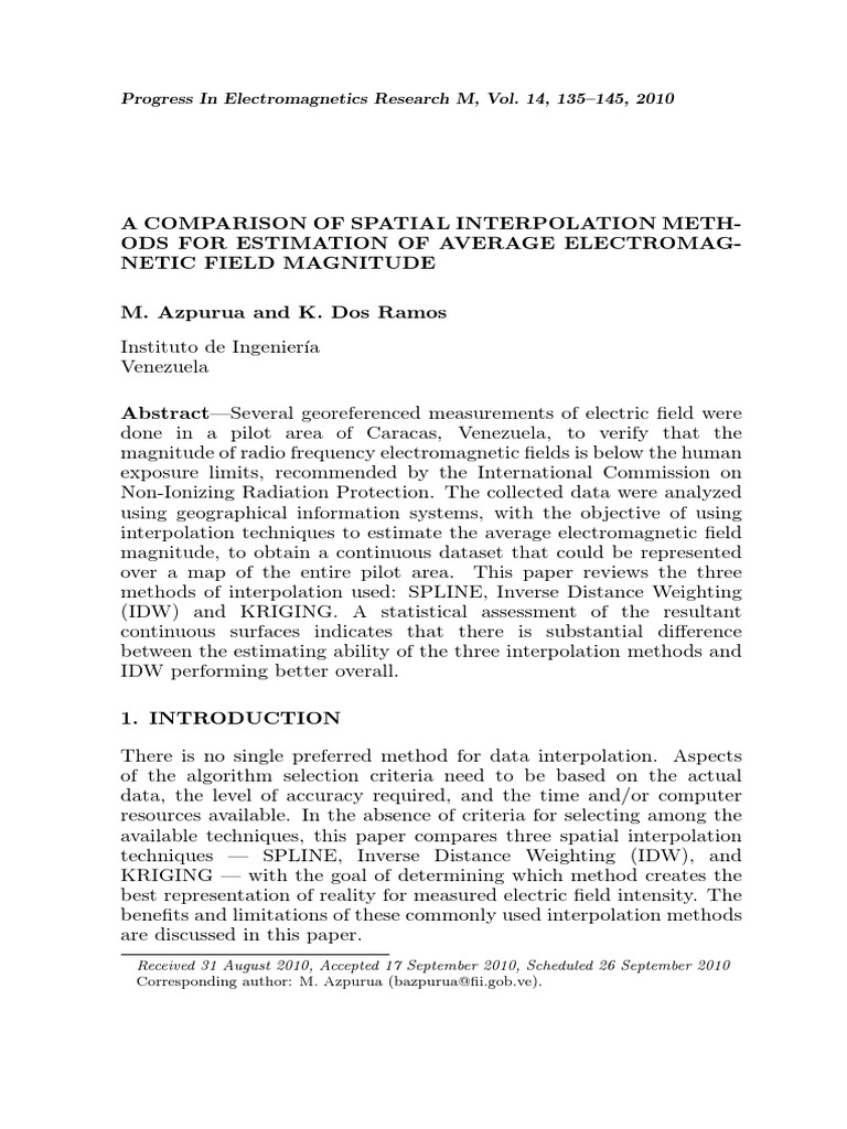 A Comparison of Spatial Interpolation Methods Azpurua & DosRamos 2010 ...