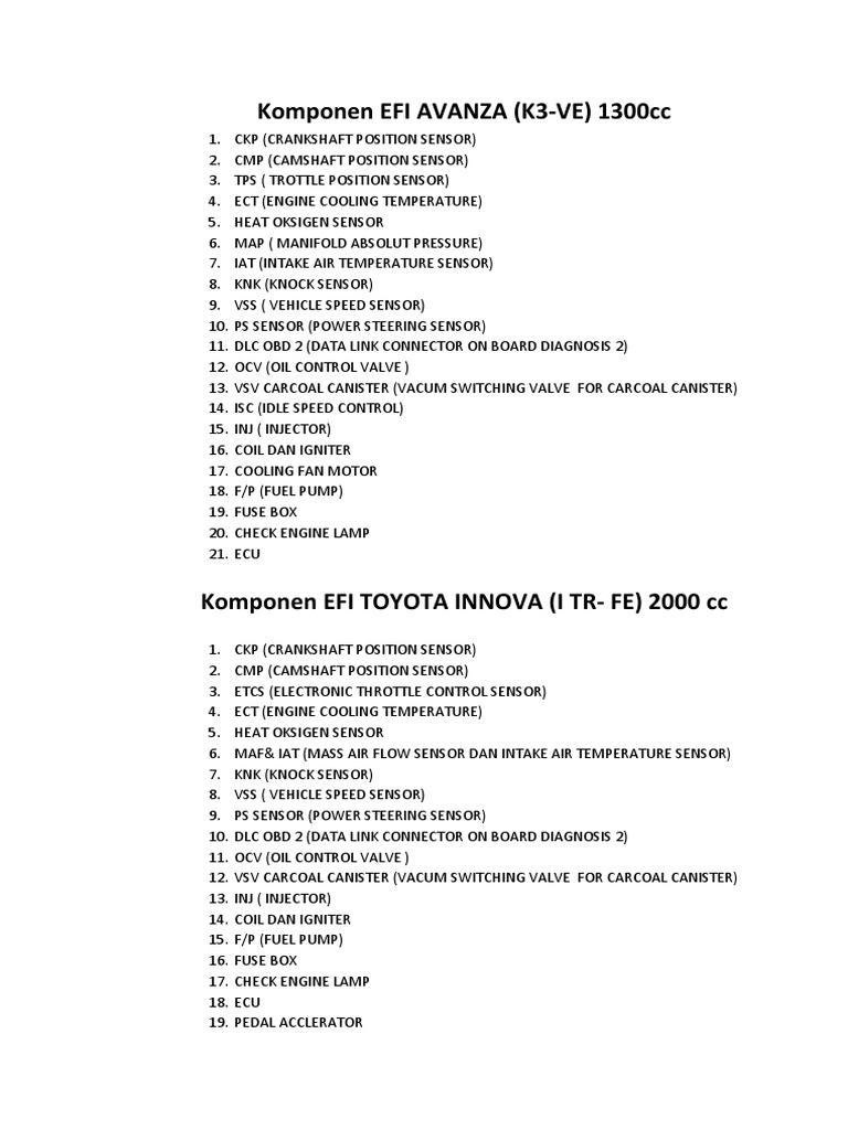 Komponen Efi Avanza-1 | PDF