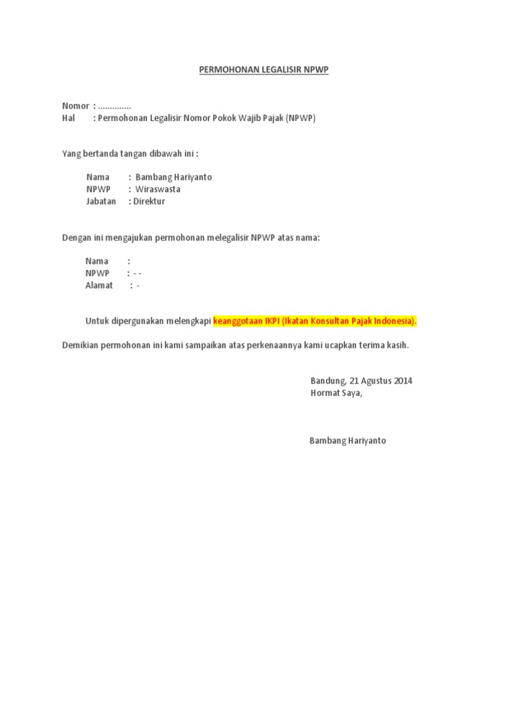 Permohonan Legalisir NPWP | PDF