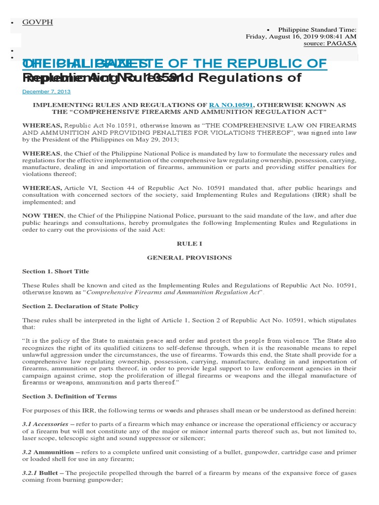 Implementing Rules and Regulations of Republic Act No. 10591 | Download ...