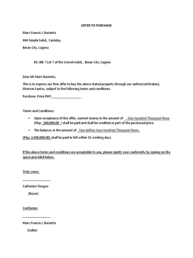 Offer To Purchase | PDF