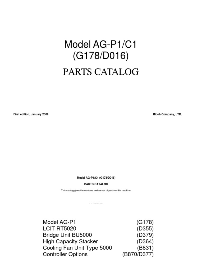 AG-P1/C1 Parts Catalog Overview | PDF | Manufactured Goods | Equipment