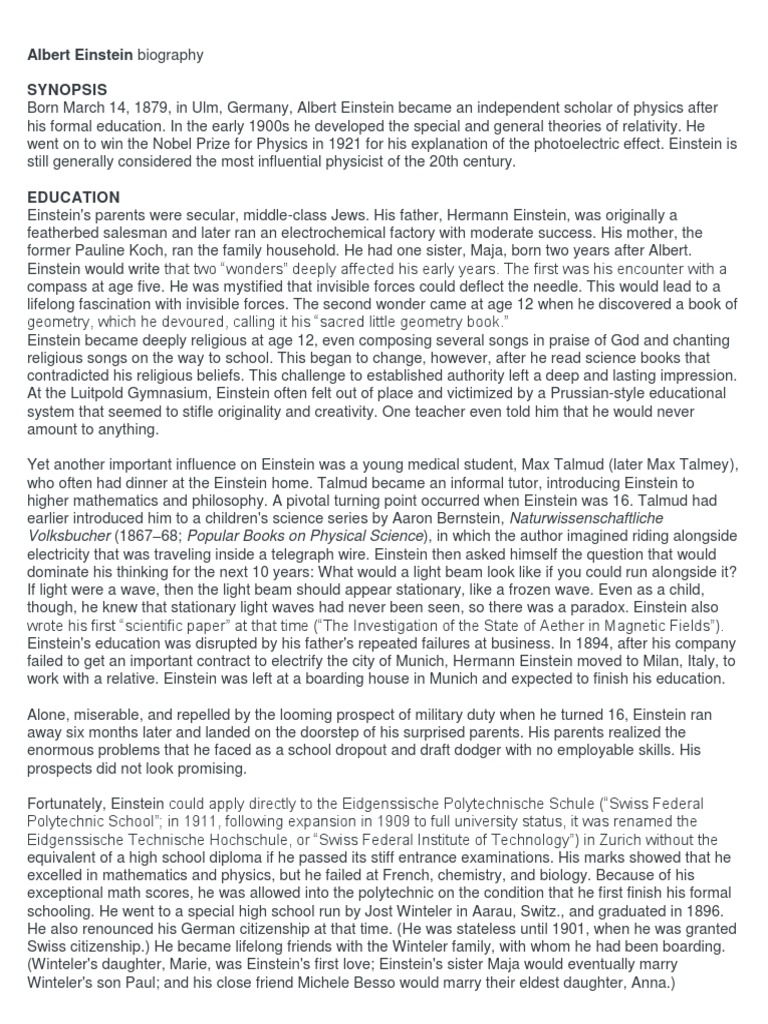 Albert Einstein Biography | PDF | Albert Einstein | Quantum Mechanics