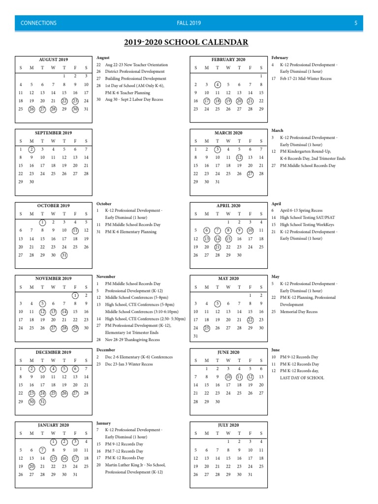 WW 19-20 Calendar | PDF | Schools | Educational Institutions