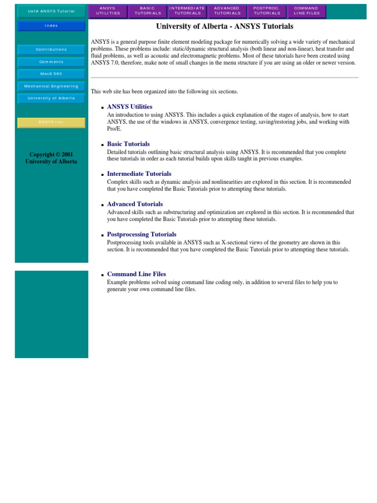 University of Alberta - Ansys Tutorials PDF | PDF | Finite Element ...