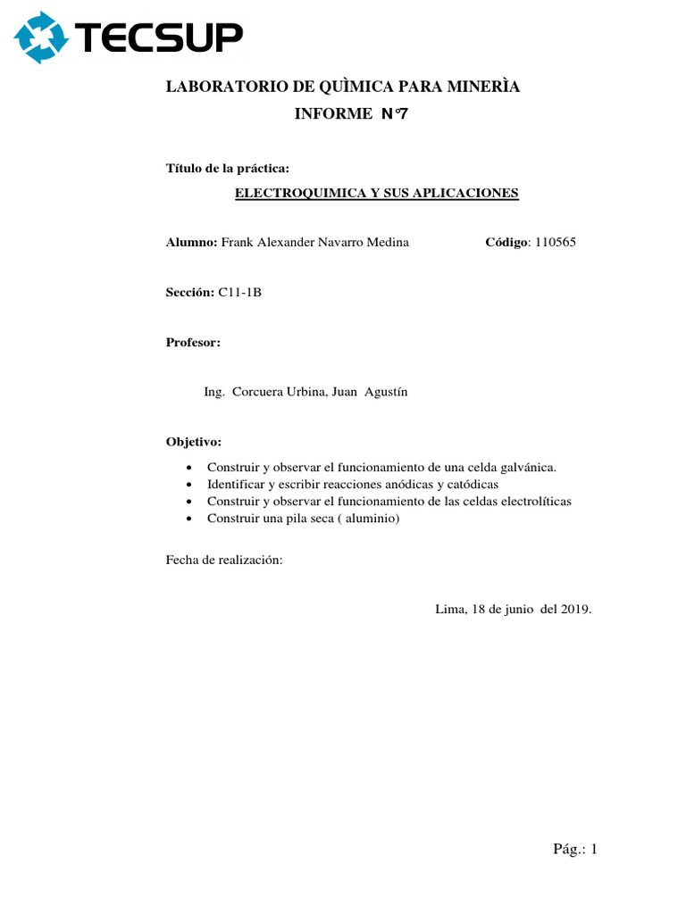 Laboratorio n7 | PDF | Electroquímica | Química