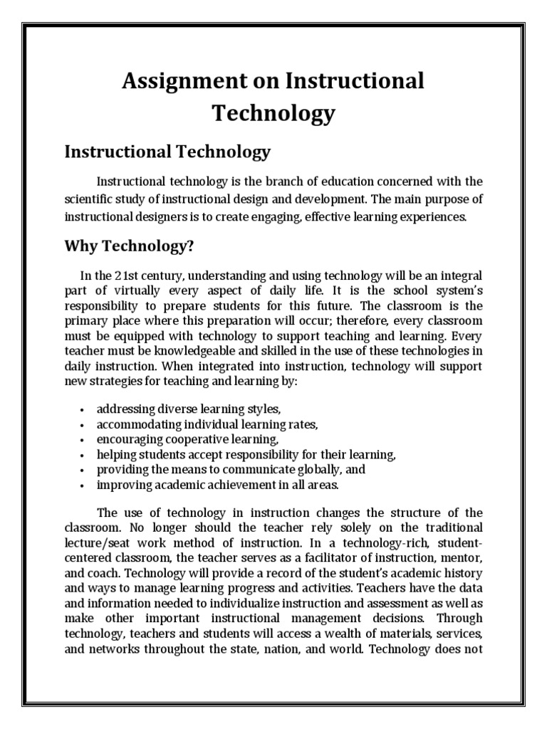 Assignment On Instructional Technology | PDF | Educational Technology ...