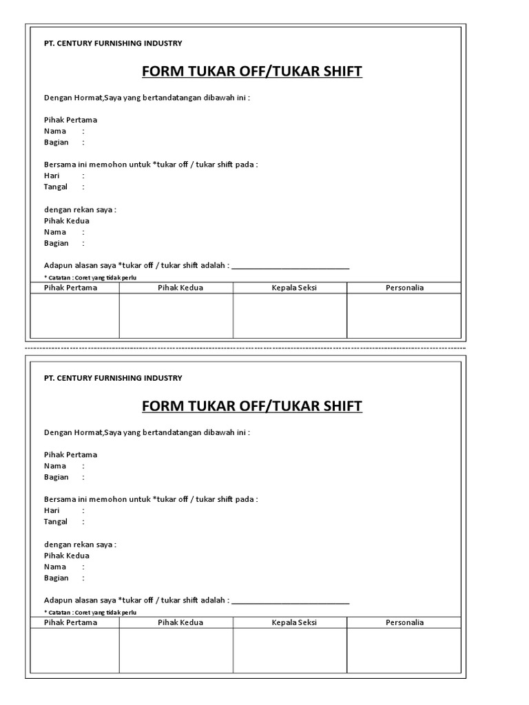 Form Tukar Shift | PDF | Bisnis | Pengelolaan Keuangan & Uang