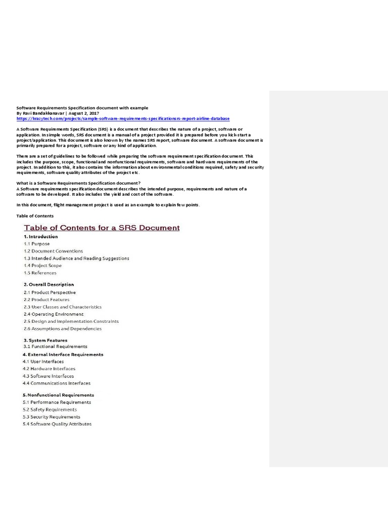 Software Requirements Specification Document With Example | PDF ...