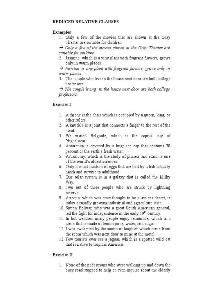 Examples Reduced Adjective Clause | PDF | Nature