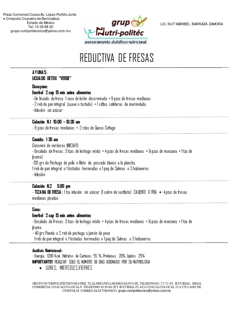 Dieta Reductiva de Fresas 1200 Kcal | PDF | Comportamientos ...