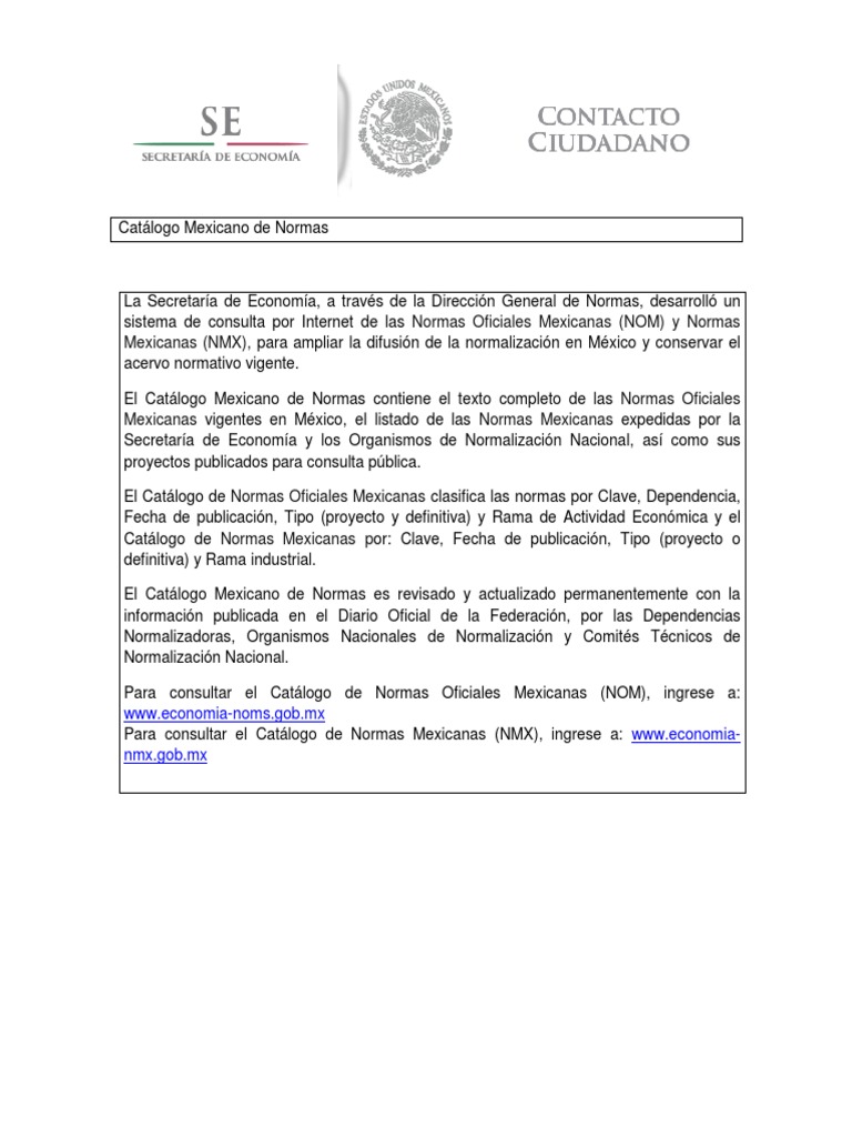 Catálogo NOM NMX | PDF