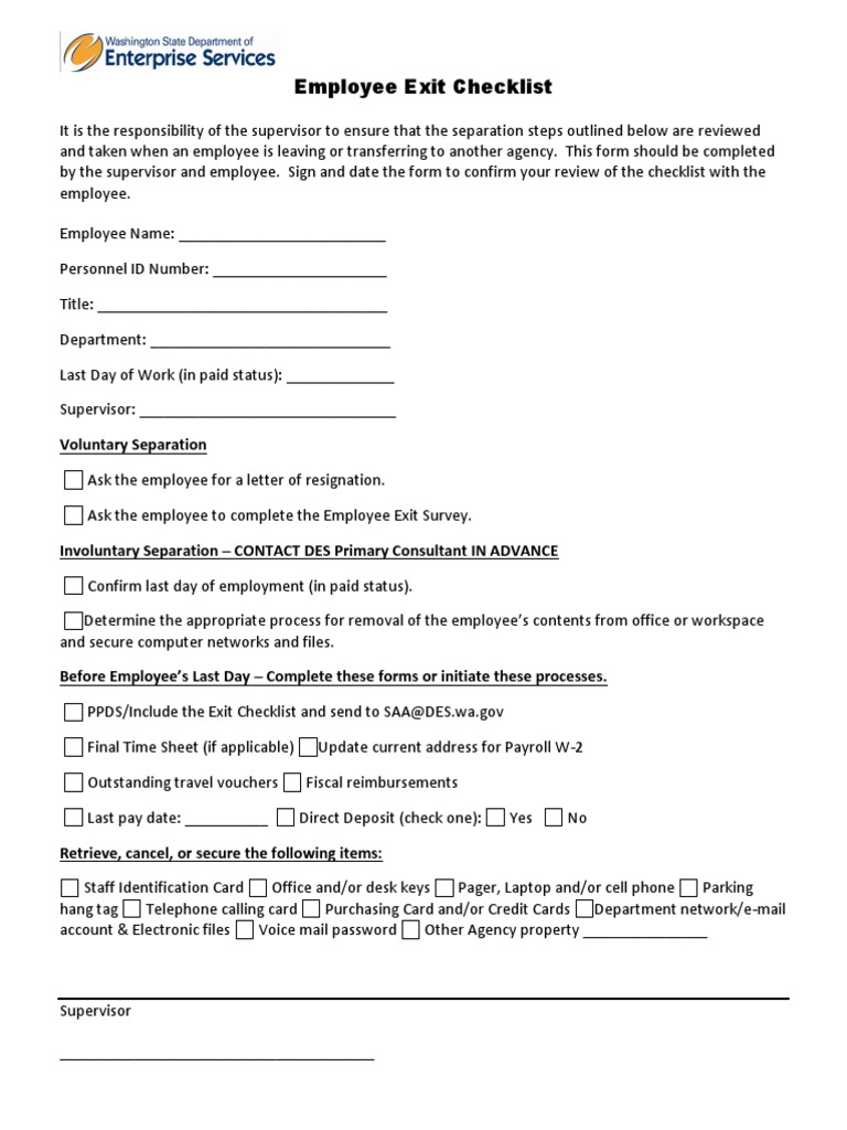 Employee Exit Checklist: Voluntary Separation | PDF