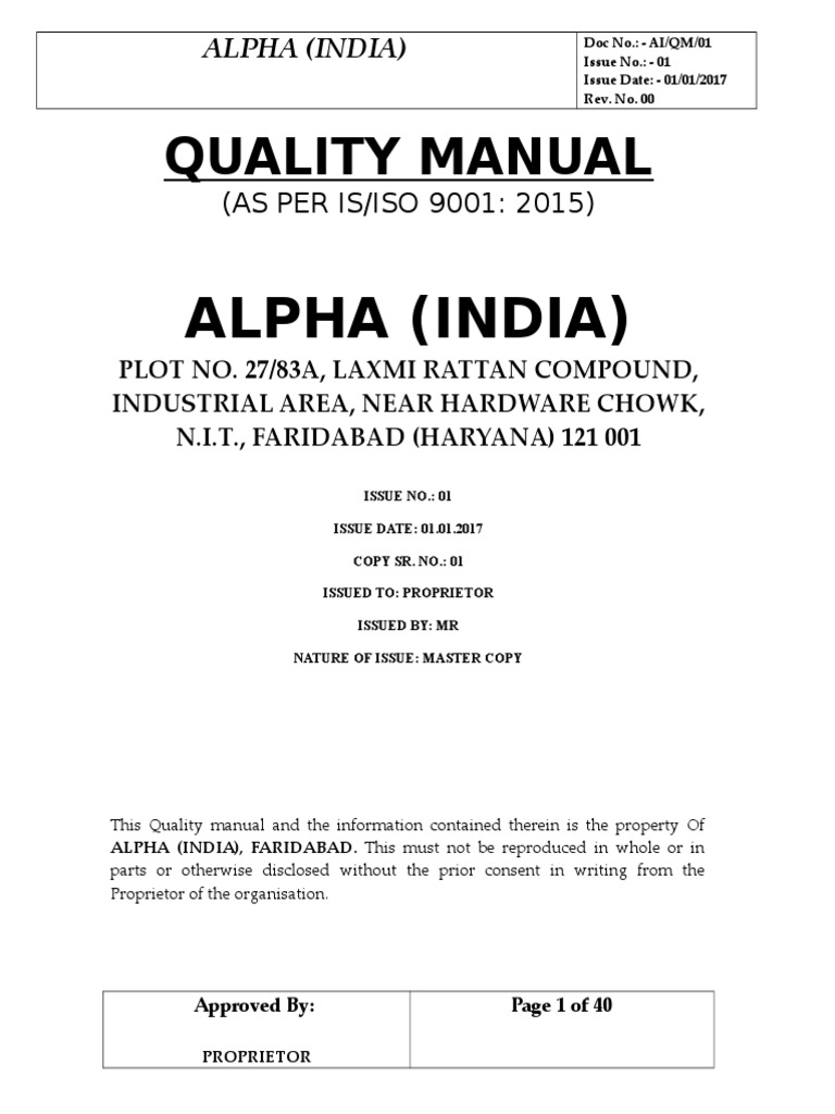 Quality Manual 9001 2015 | PDF | Quality Management | Quality ...