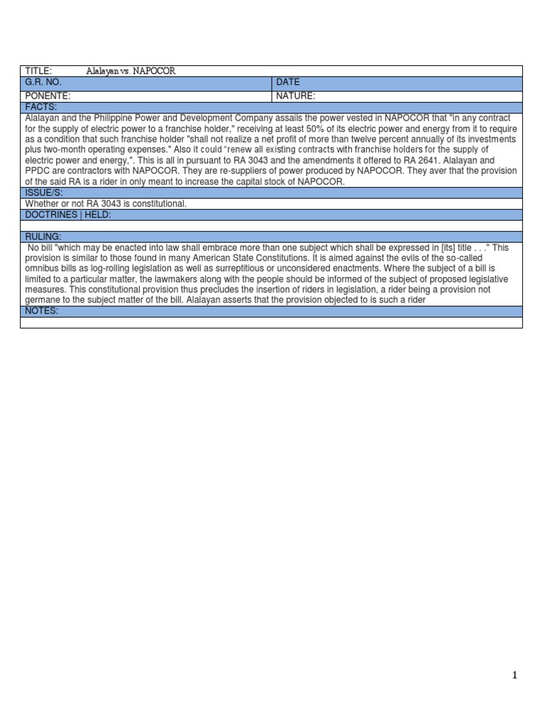 Title: Alalayan vs. NAPOCOR G.R. NO. Date Ponente: Nature: Facts | PDF