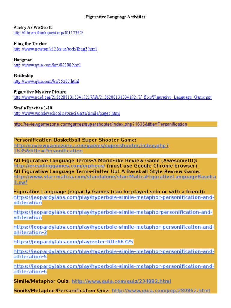 Figurative Language Links | PDF