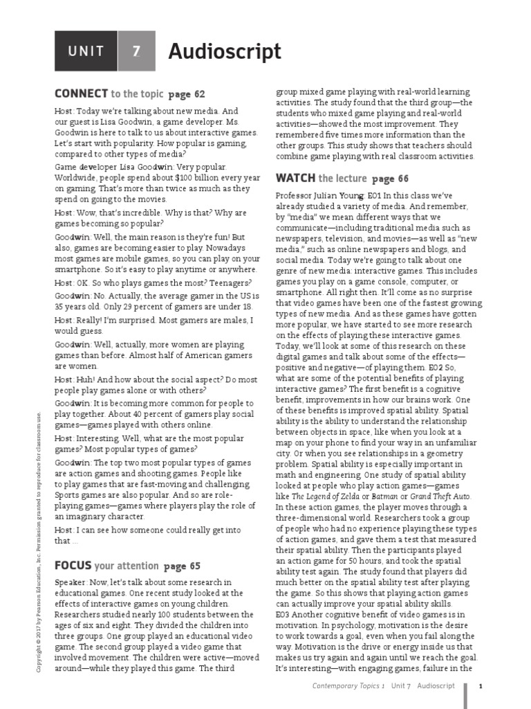 Script U7 (Contemporary Topics) | PDF | Video Games | Anger