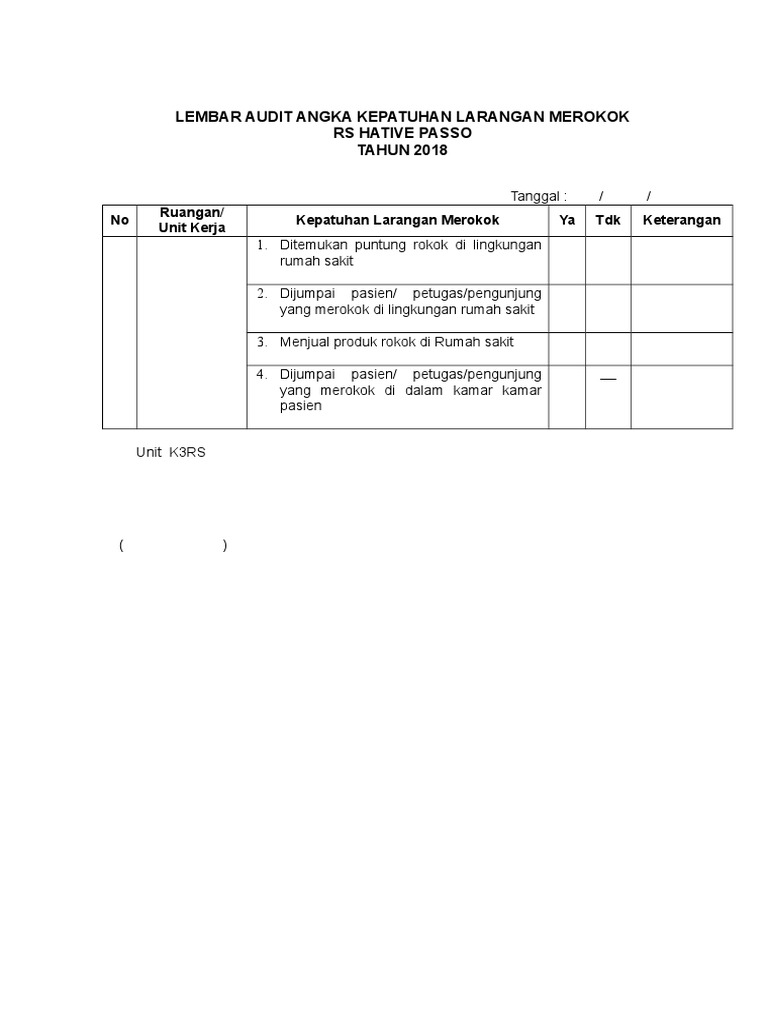 MFK 7.3 Lembar-Audit-Kepatuhan-Larangan Merokok | PDF