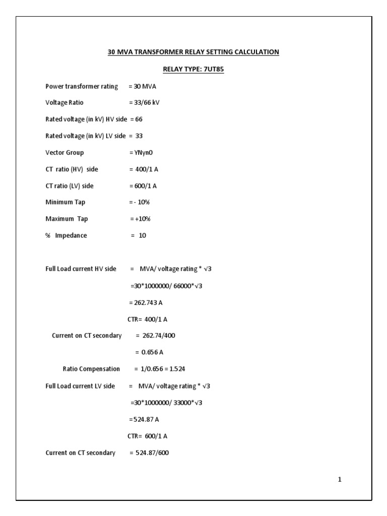 Relay Setting Calculation 30 MVA | PDF | Transformer | Relay