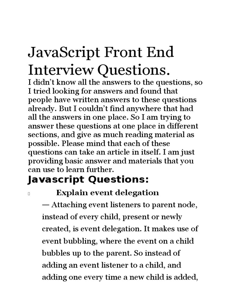 Javascript Front End Interview Questions Pdf Ajax Programming Scope Computer Science