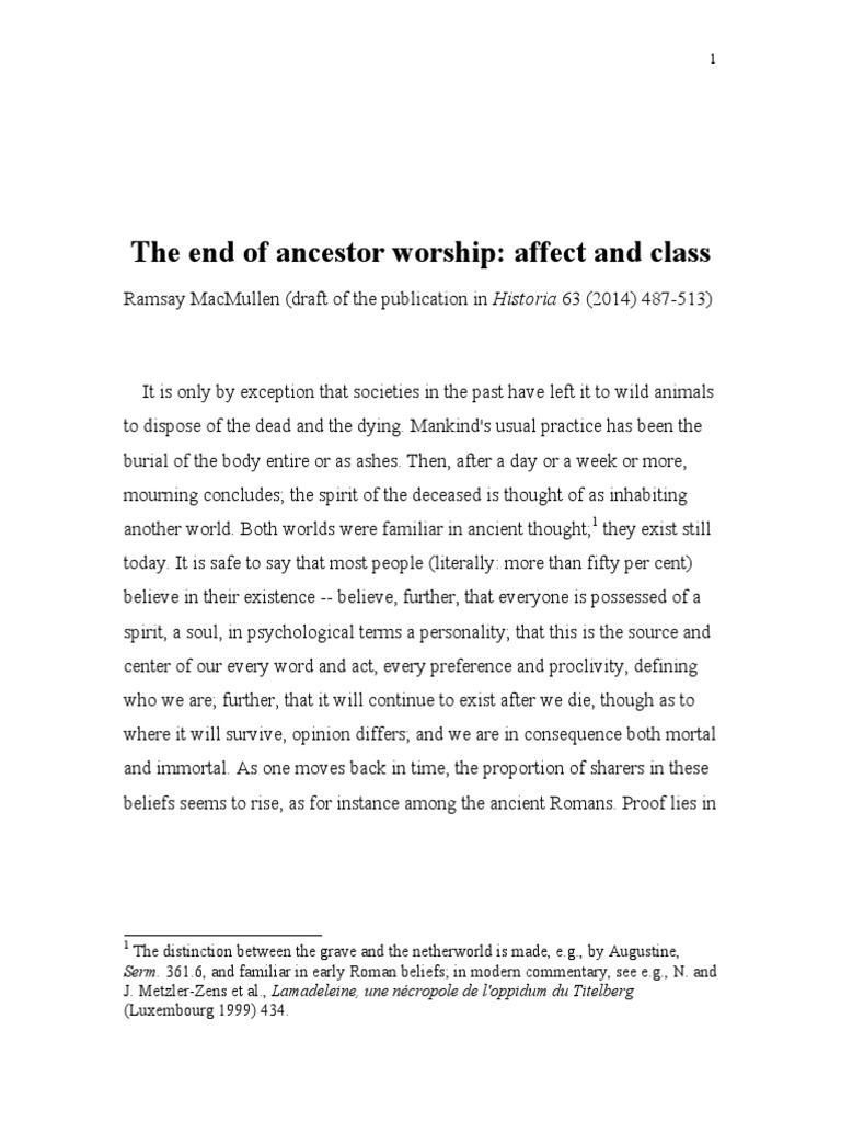 The End of Ancestor Worship: Affect and Class | PDF | Roman Empire ...