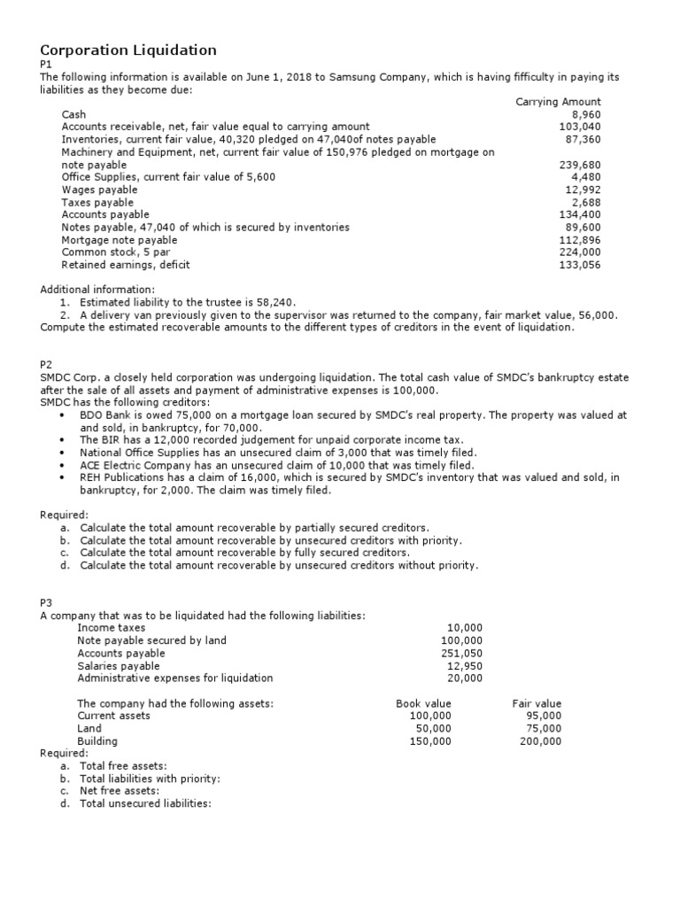Corporation Liquidation | PDF | Unsecured Debt | Bankruptcy