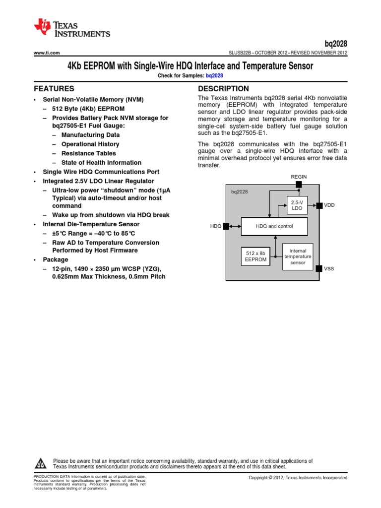 4Kb EEPROM With Single-Wire HDQ Interface and Temperature Sensor | Download Free PDF | Capacitor ...