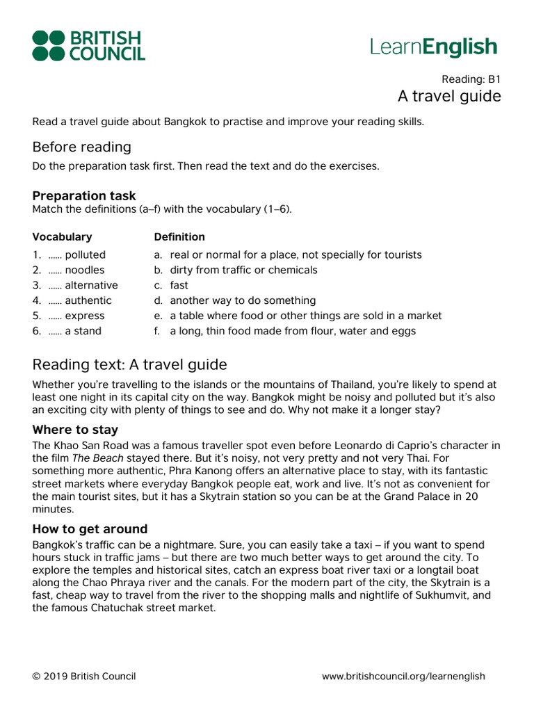 LearnEnglish Reading B1 A Travel Guide | PDF | Bangkok | Thailand