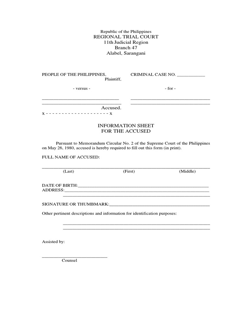 Information Sheet of The Accused | PDF