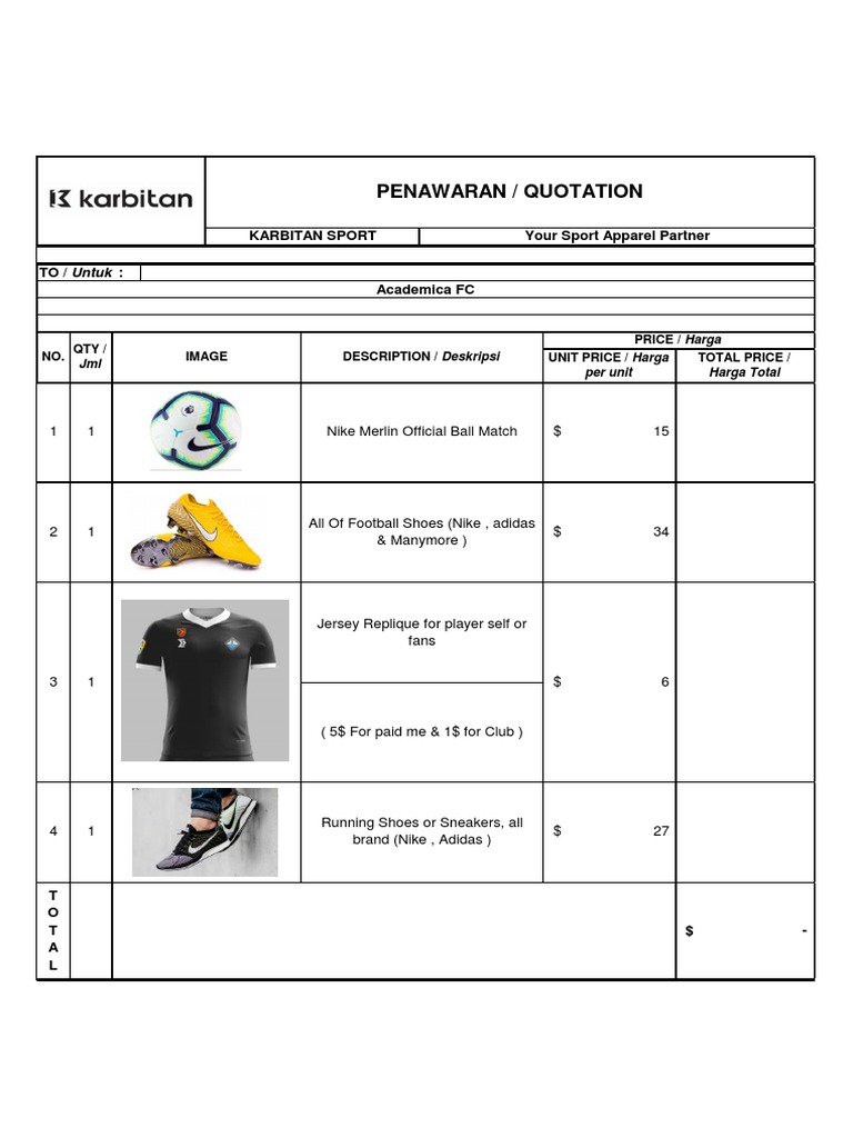 Sports Apparel Quotation for Academica FC | PDF