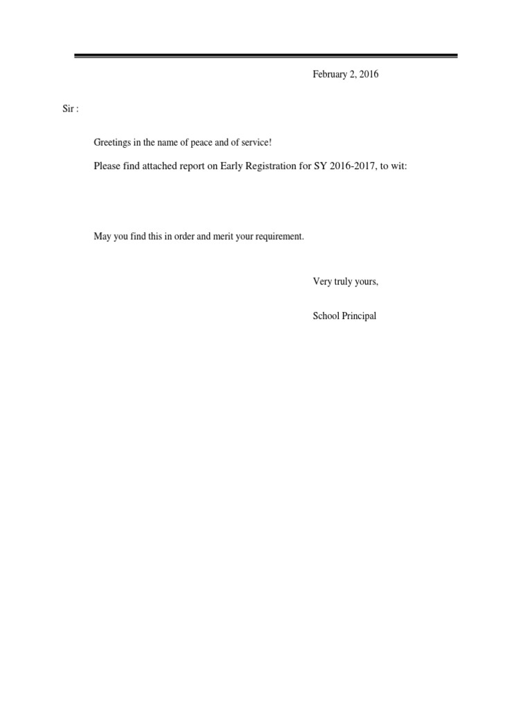 Please Find Attached Report On Early Registration For SY 2016-2017, To ...