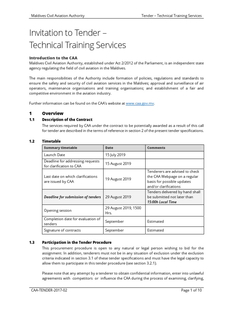 Invitation To Tender - Technical Training Services: Introduction To The ...