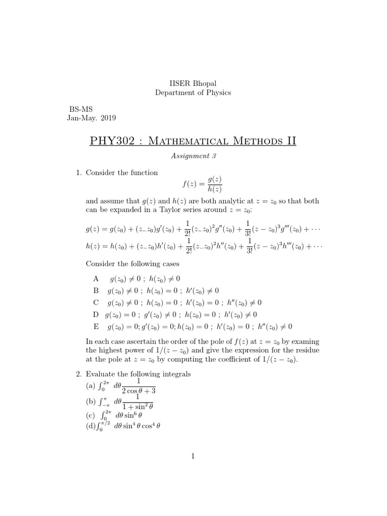 PHY302: Mathematical Methods II | PDF | Complex Analysis | Functions And Mappings