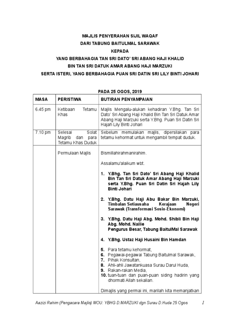 Skrip Emcee Majlis Mou Surau Darul Huda, Siol Kandis