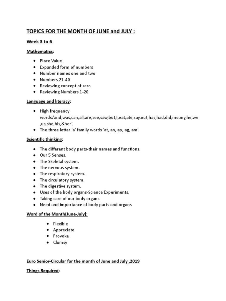 Ukg-Topics For The Month of June and July | PDF | Nature