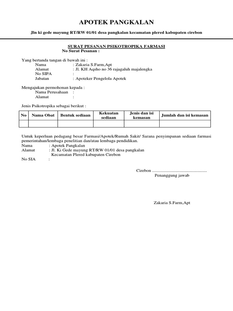Blangko Surat-Pesanan-Psikotropika Dan Prekursor | PDF