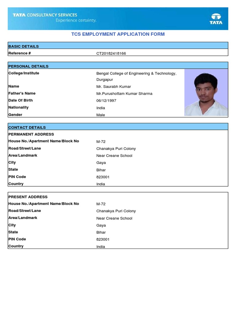 A Detailed Employment Application for a Graduate Seeking a Position at ...