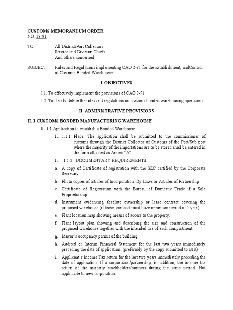 Cmo 39-91 | PDF | Customs | Invoice